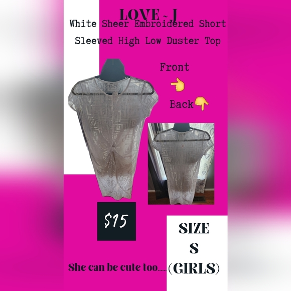 Love-J | Shirts & Tops | White Sheer Embroidered Short Sleeved Knotted ...